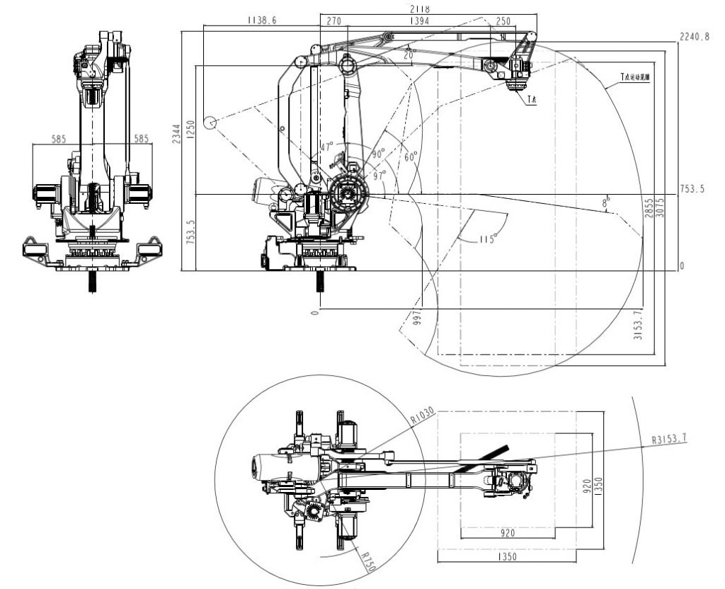 180kg Payload 3153mm Reaching Distance Robotic Arm QJRB180-1 - EVS Robot
